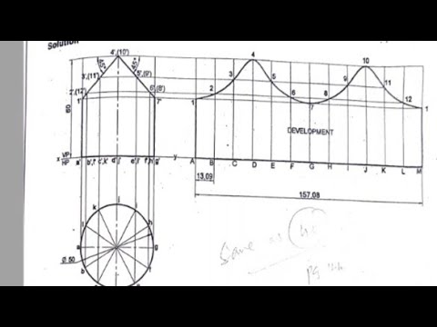 Development of Cylinder cut by two section planes at 45 degree from top ...