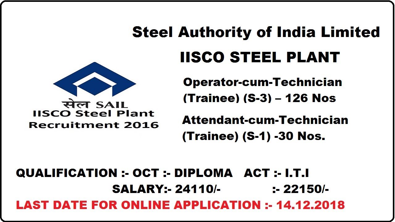 SAIL || IISCO Steel plant Notification || OCT-120 posts || ACT-- 30 ...