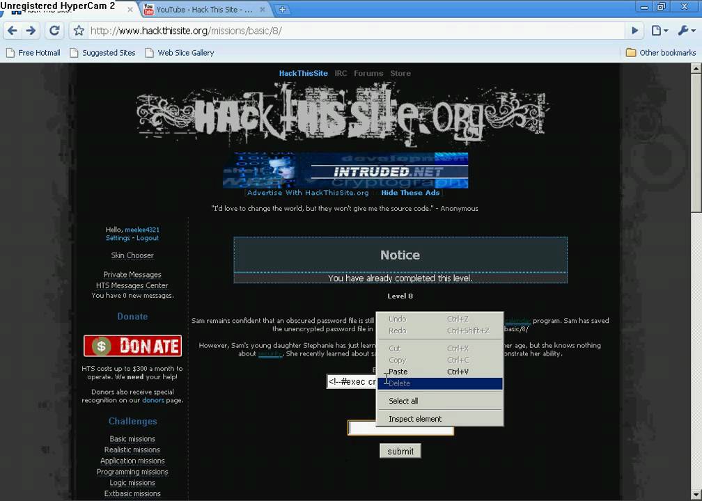 Hack this site basic level 8 - YouTube