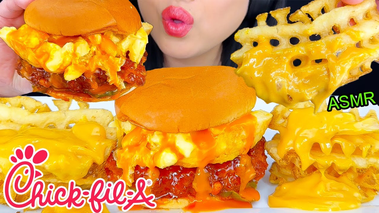 ASMR Fried Chicken Sandwich AND Waffle Fries | Chick Fil A Mukbang ...
