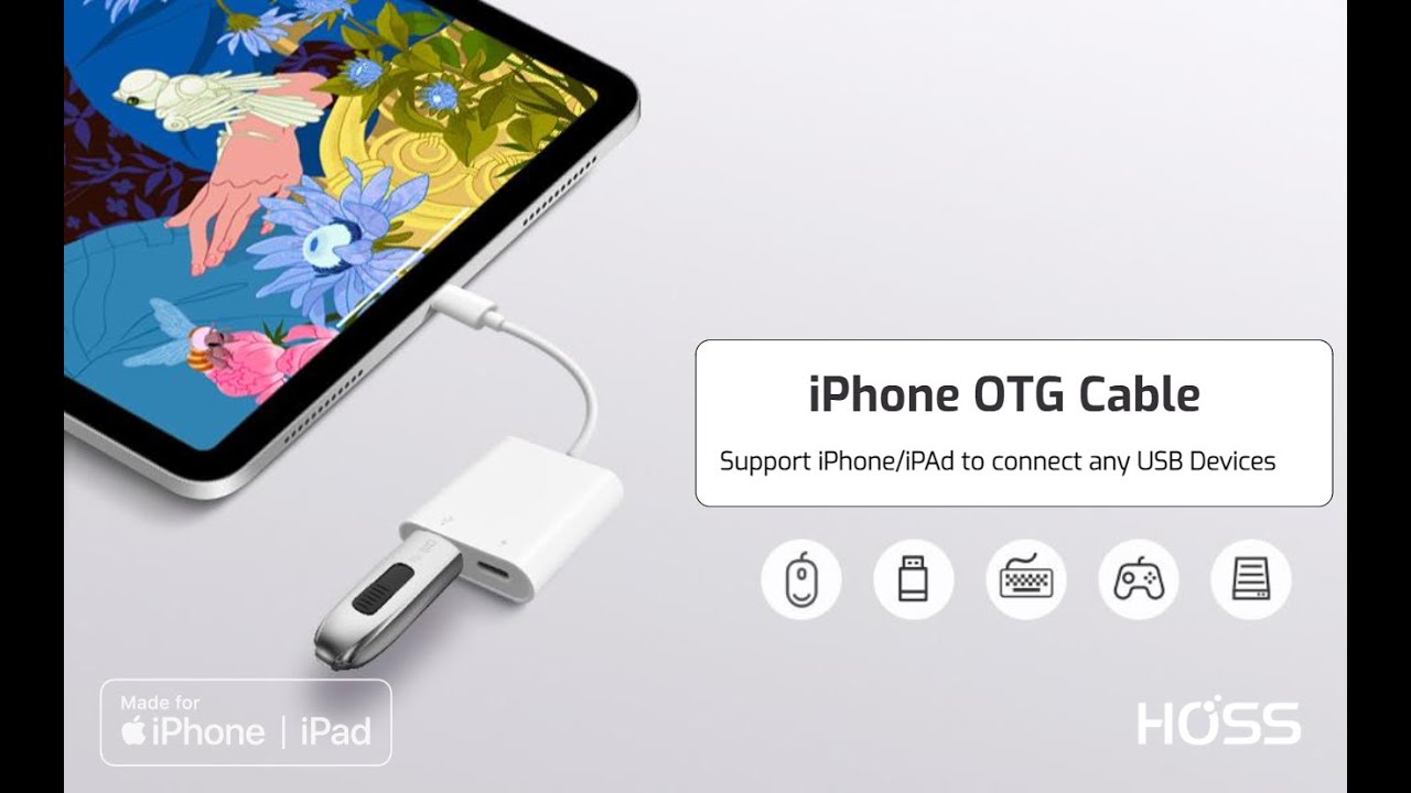 HOSS Lightning to USB OTG Cable - YouTube