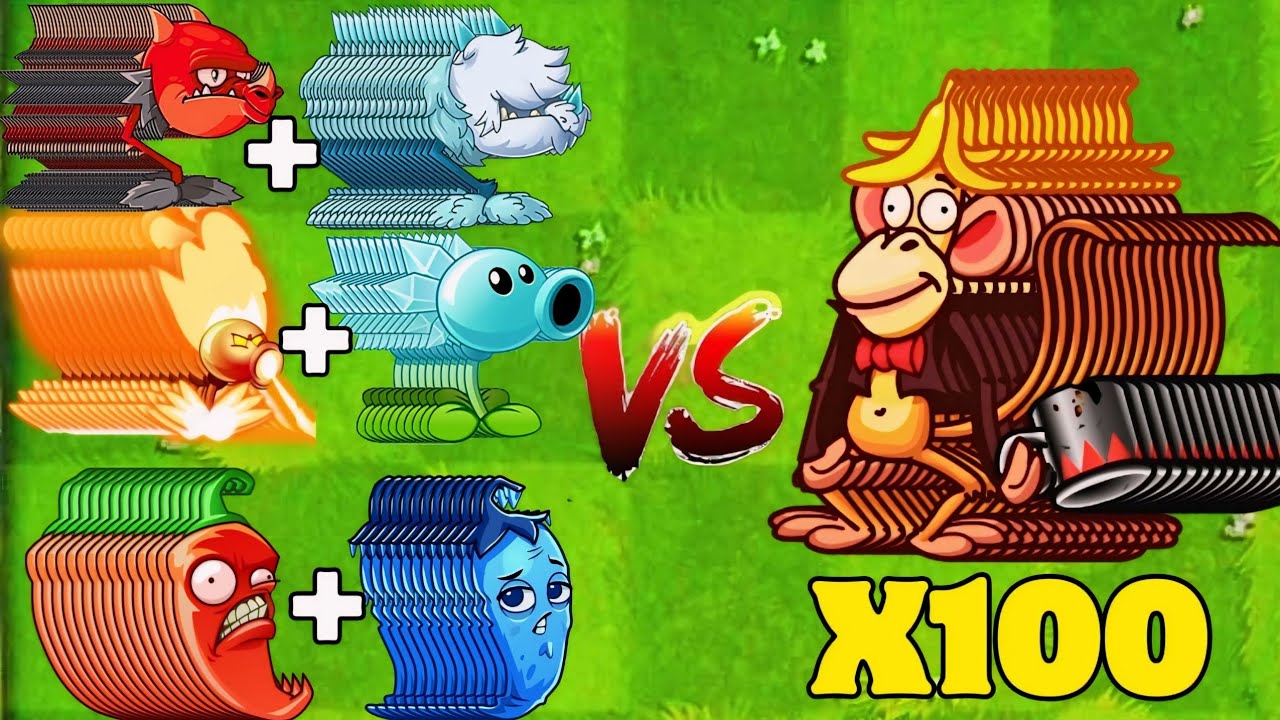 40 Random Plants Pair Team Vs 100 Monkey Zombie Level 5 - Who Will Win ...