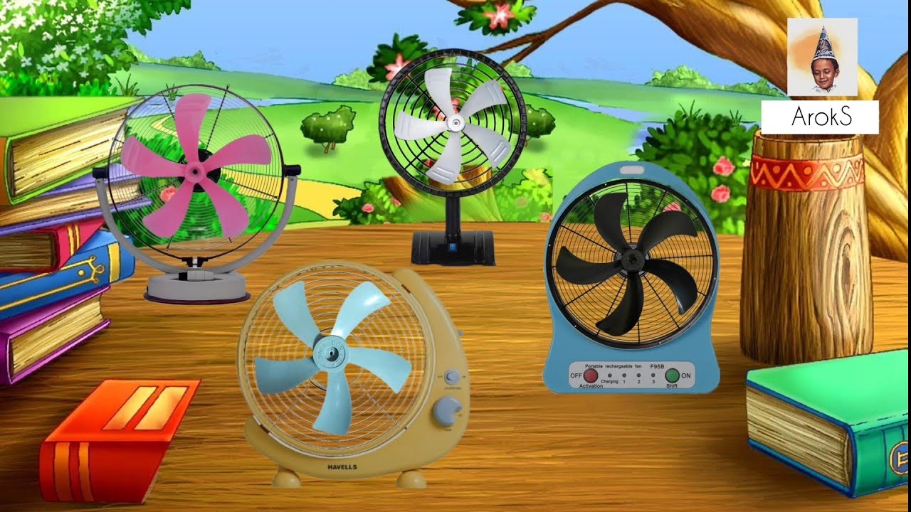 Colorful table fans with colorful blades on book table video - YouTube