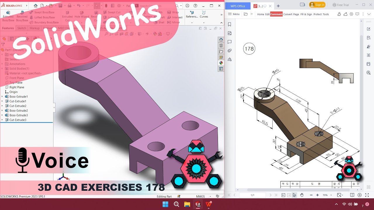 SolidWorks | 3D CAD EXERCISES 178 | StudyCadCam | Solution Tutorial ...