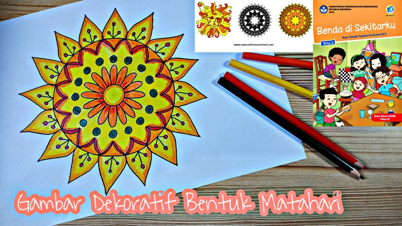 Membuat Gambar Dekoratif Bentuk Matahari Simple Tugas Kelas 3 SD Tema 3 ...