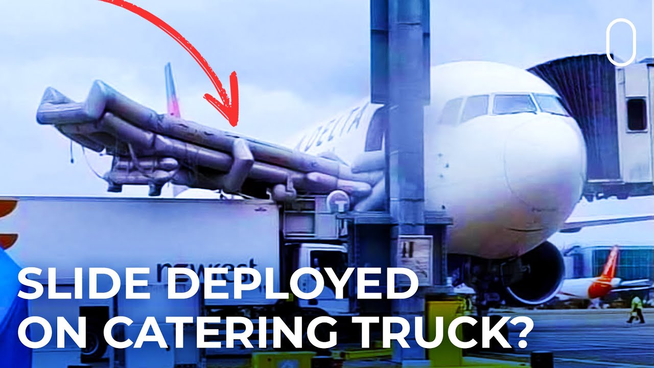 Delta Air Lines Boeing 767 Slide Blown On Top Of Catering Truck At ...