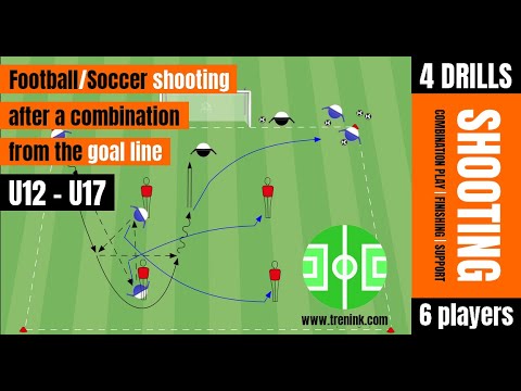Football/Soccer shooting after a combination from the goal line ...