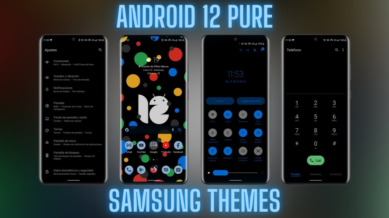 ANDROID 12 THEME para tu SAMSUNG (ONE UI) ANDROID 9, 10, 11 & 12 - YouTube