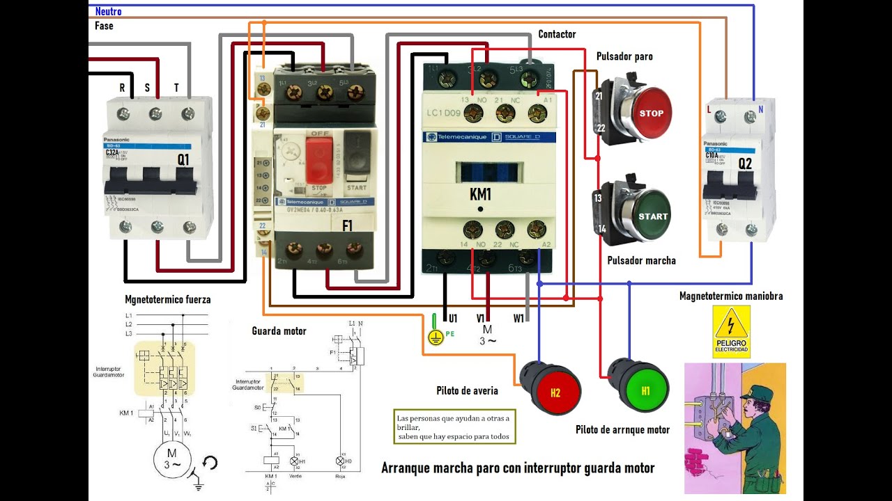 Arranque marcha paro con interruptor guardamotor , - YouTube