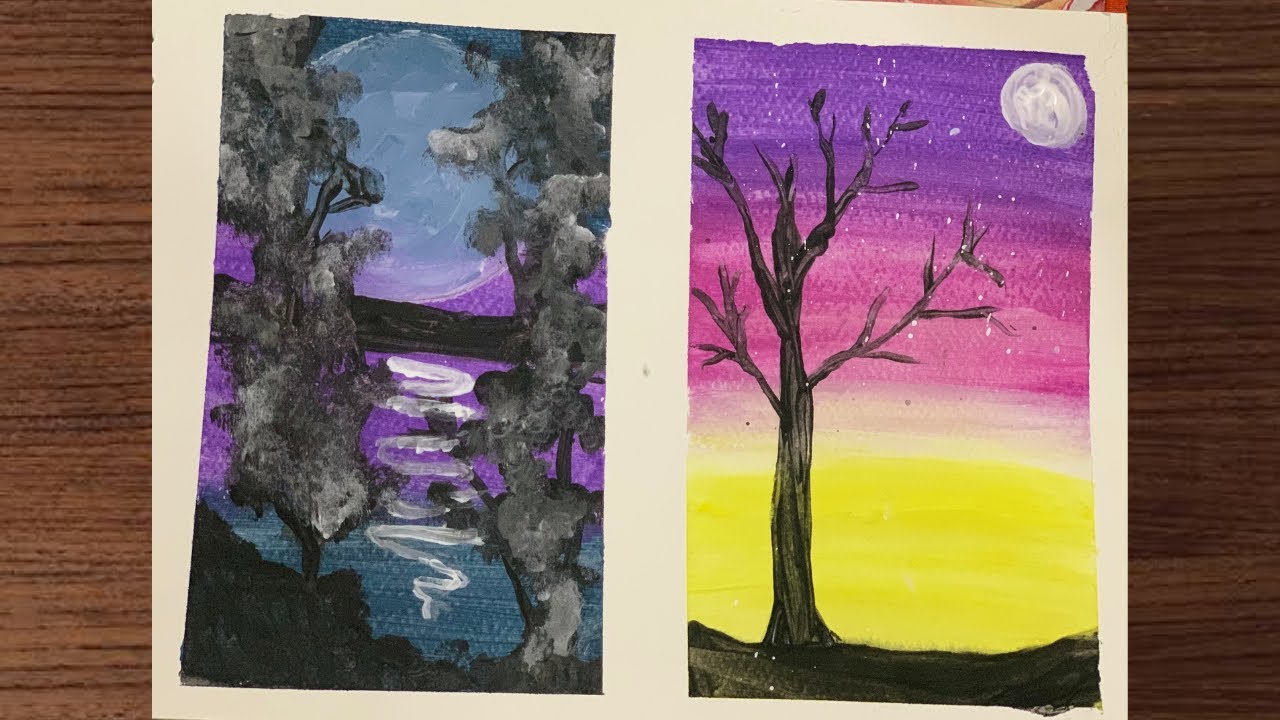 How to paint 2 different beautiful sceneries// easy painting // Simple ...
