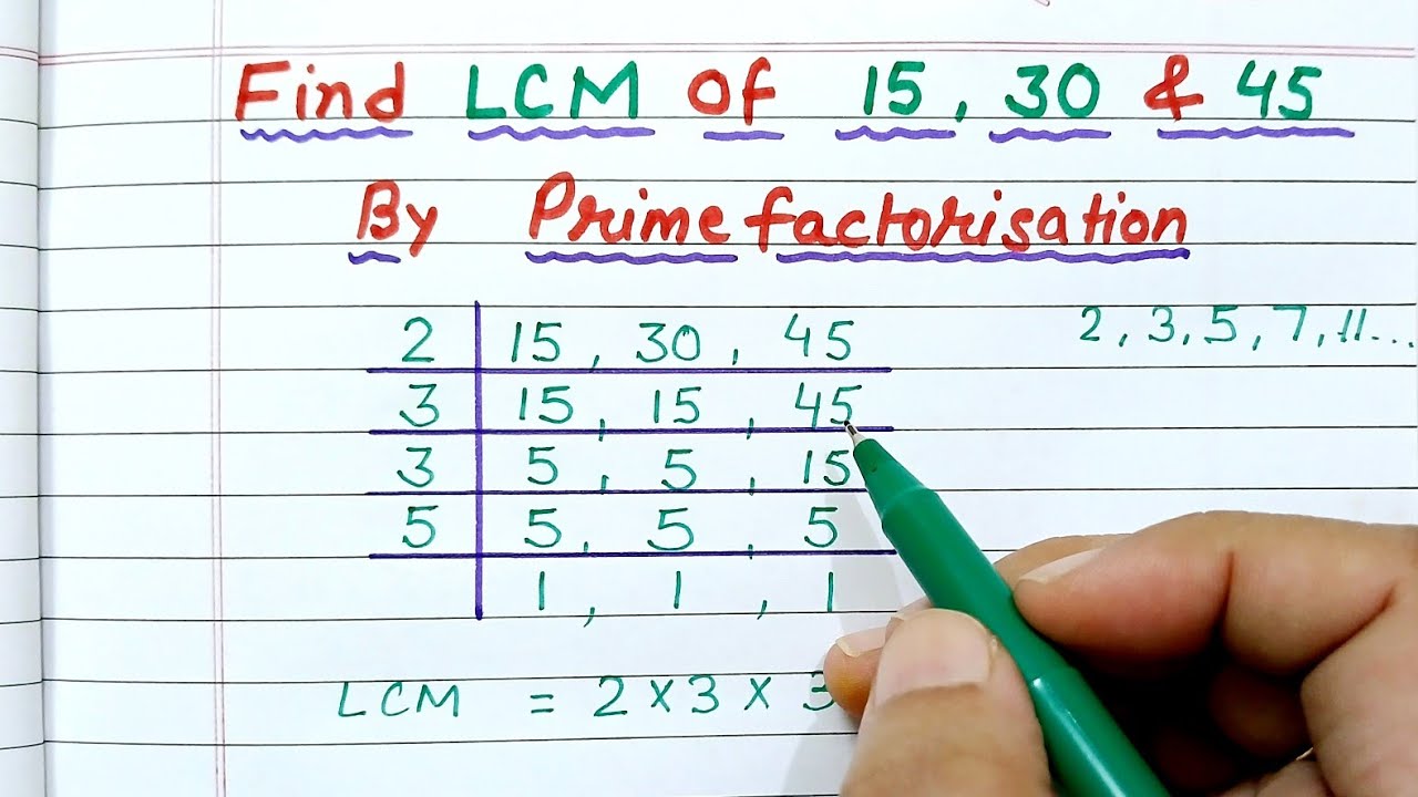 Find The LCM of 15, 30, & 45 by Prime Factorisation || LCM kaise nikale ...
