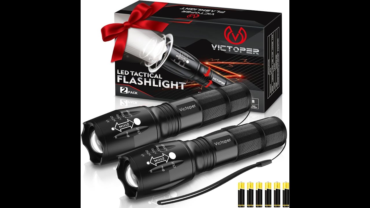 Victoper LED Flashlight 2 Pack, Bright 2000 Lumens Tactical Flashlights ...