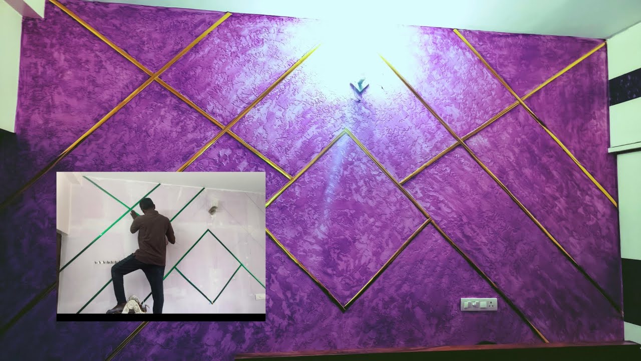 Bedroom wall painting design with using GOLDEN PATTI texture in Tamil ...