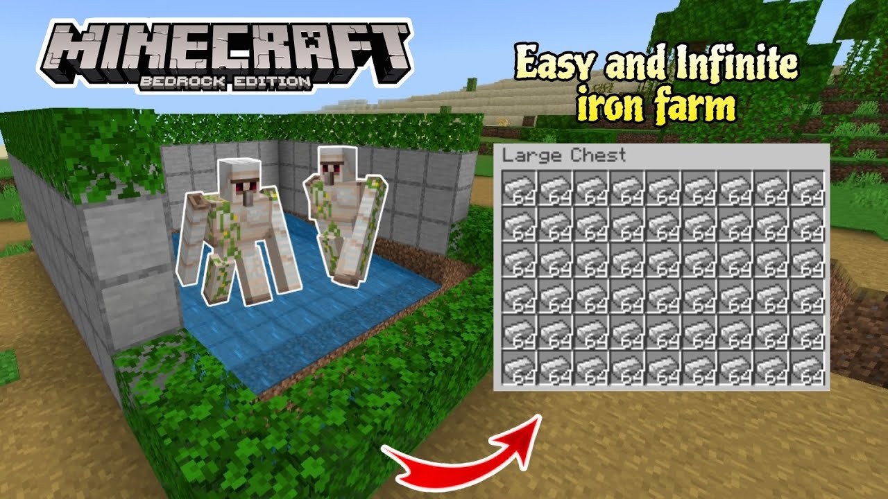 Easy and Infinite Iron Farm | Unlimited Iron Farm | Minecraft Bedrock ...