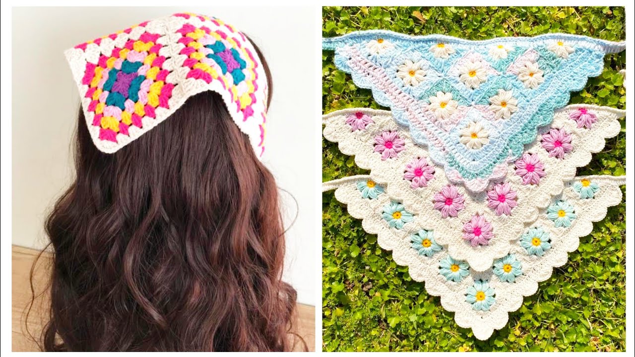 Crochet pattern hair bandana/flower granny square/crochet bandanas ...