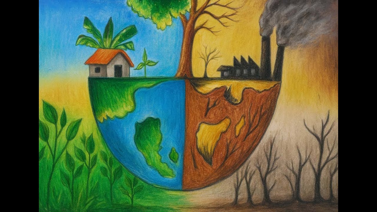 Global Warming Awareness Pastel Art Drawing || Global Warming Poster ...