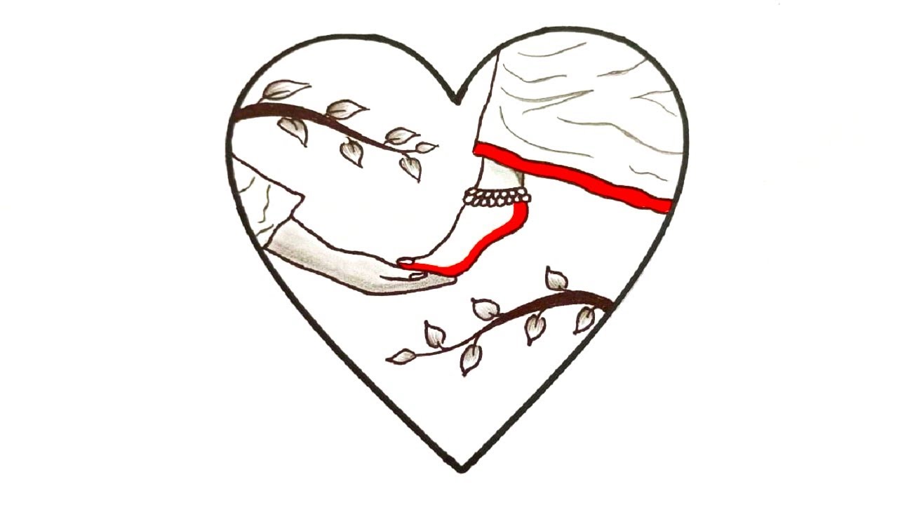 LOVE HEART SCENERY DRAWING EASY - YouTube