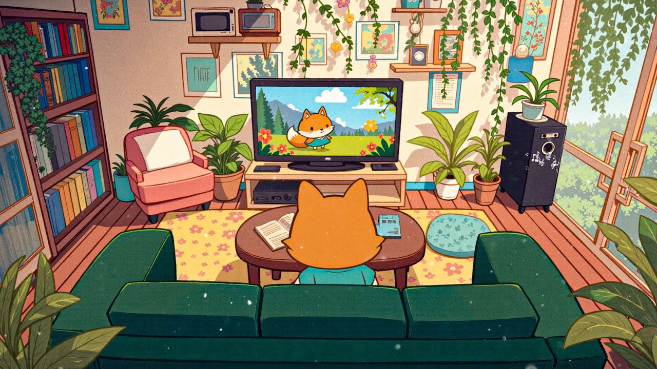 🌻 Sweet Moments: Little Fox, Little TV & Gentle Music 📺 Lofi Beat ~ to ...