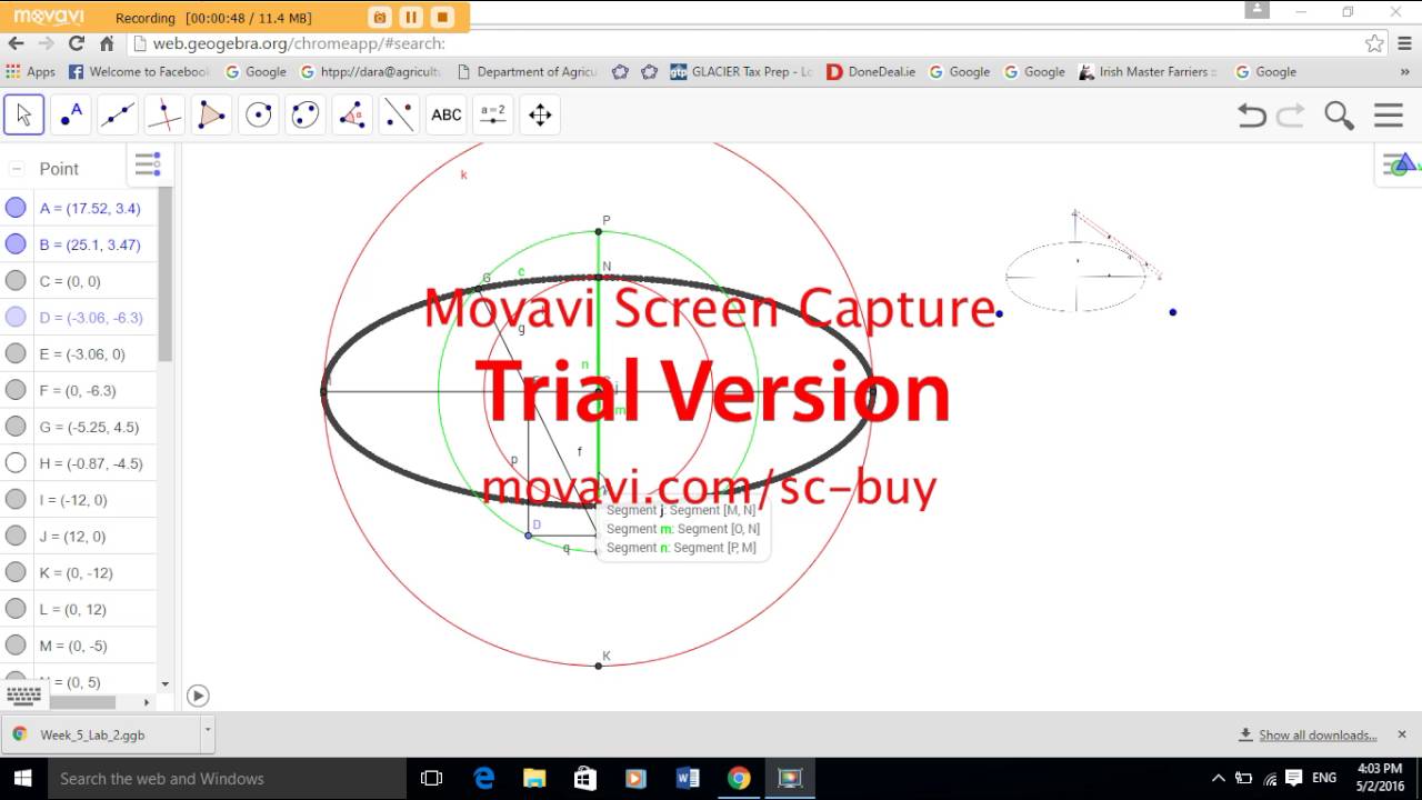 Constructing an ellipse using the trammel method - YouTube