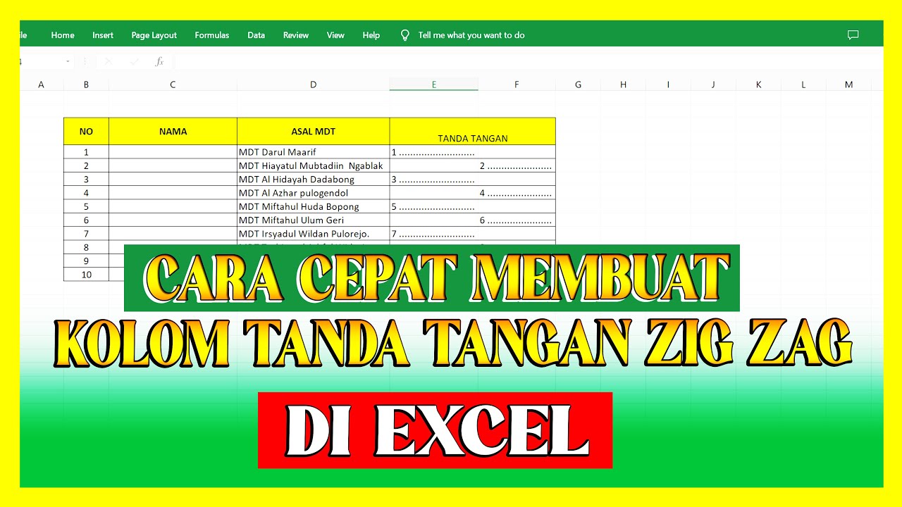 CARA CEPAT MEMBUAT KOLOM zig-zag TANDA TANGAN DI EXCEL - YouTube