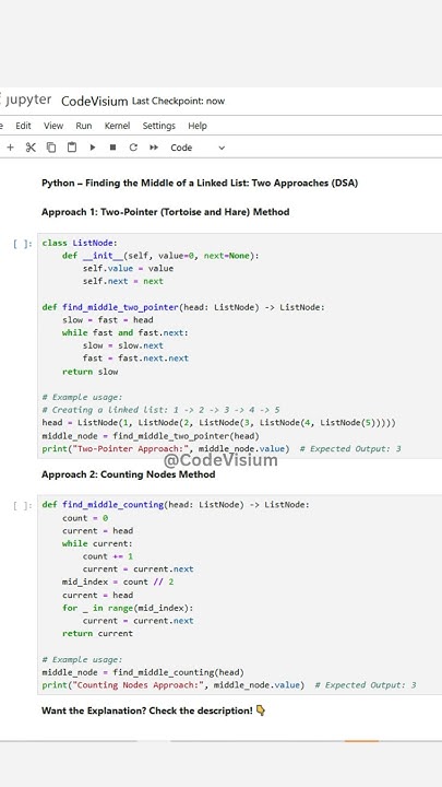 Python – Finding the Middle of a Linked List: Two Approaches (DSA) 🚀 #PythonDSA #CodingInterview ...