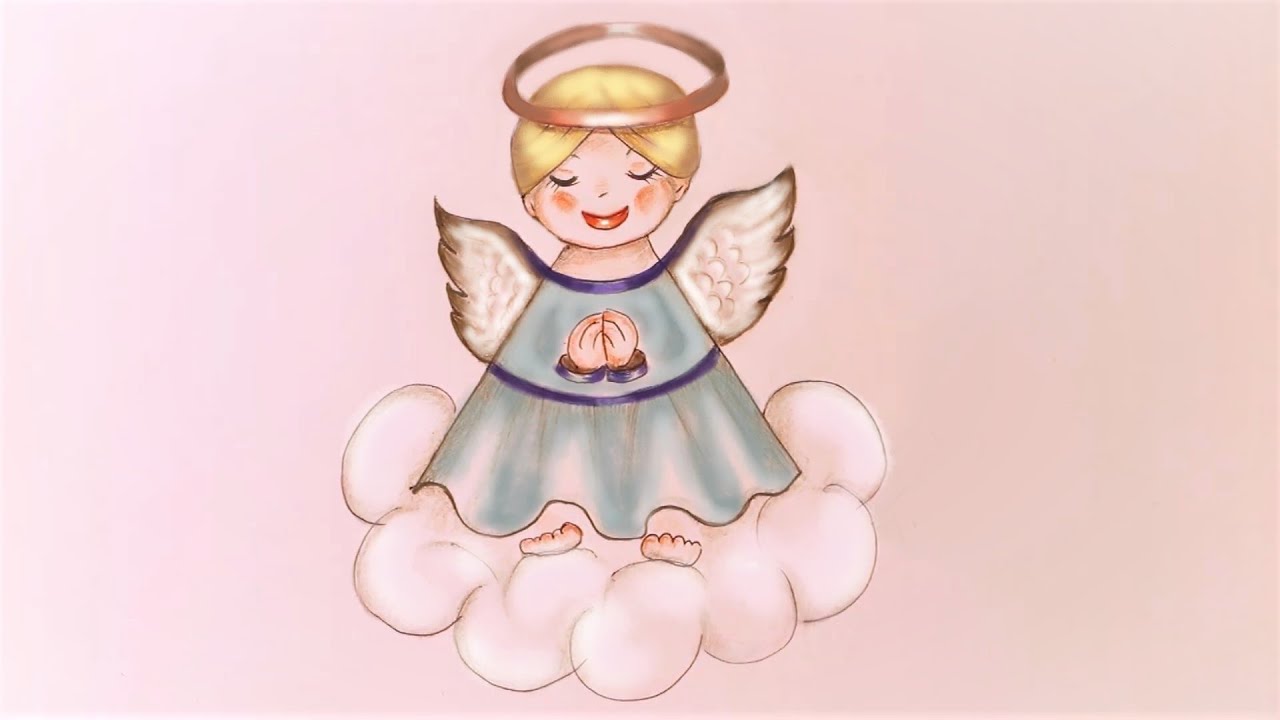 How to draw an angel with halo and wings on paper - YouTube