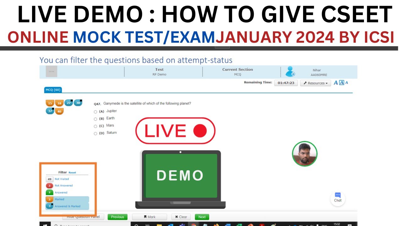 Live Demo :- How To Give CSEET January 2024 Online Exam & Mock Test ...