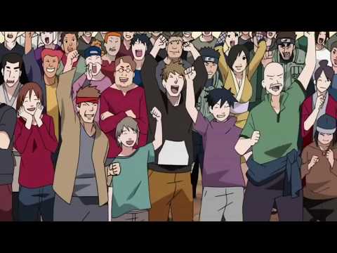 Penduduk desa menyambut kembali Naruto setelah mengalahkan Pain.