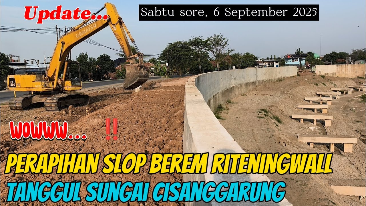 Keren‼️perapihan slop berem riteningwall sungai Cisanggarung #machine # ...