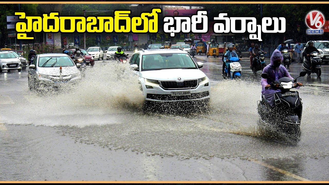 Heavy Rains In Hyderabad , Huge Flood Water Logging On Roads | V6 News ...