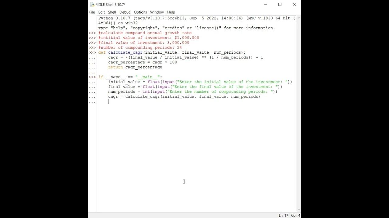 Calculate Compound Annual Growth Rate In Python Coding Corepython Pythontutorial Programming