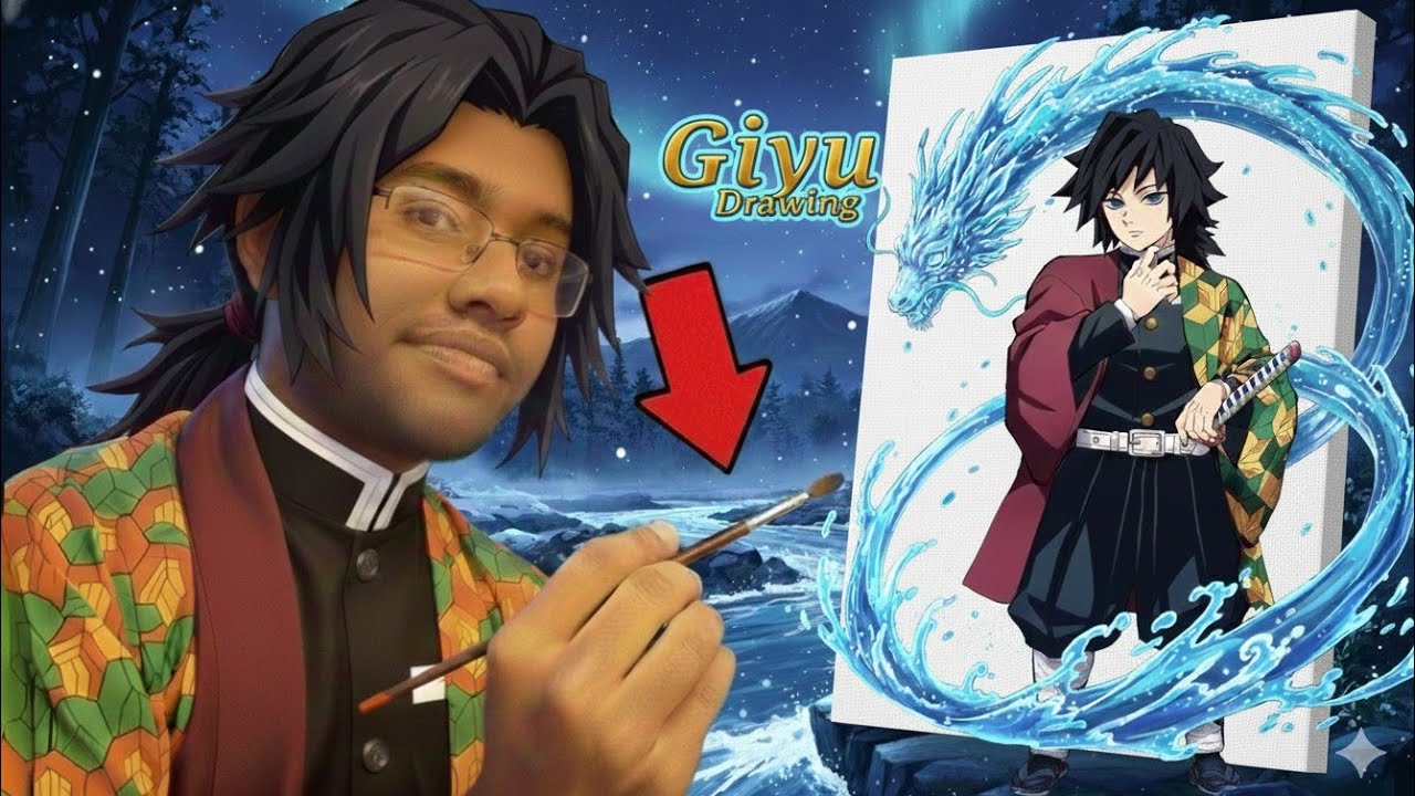 How to draw GIYU with colours 🔥 | step by step LIVE DRAWING - YouTube
