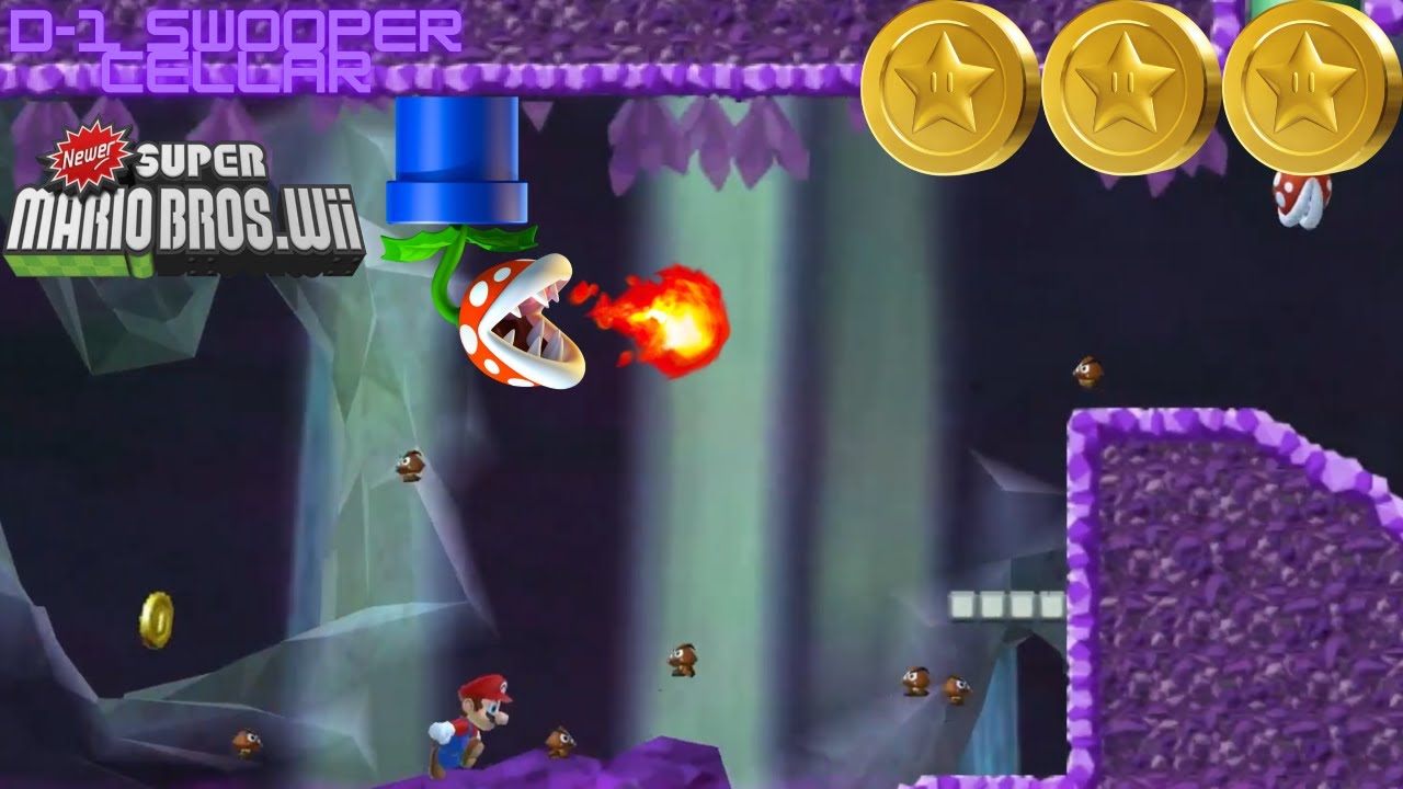 [Newer Super Mario Bros. Wii] D-Swooper Cellar All 3 Star Coins 100% ...