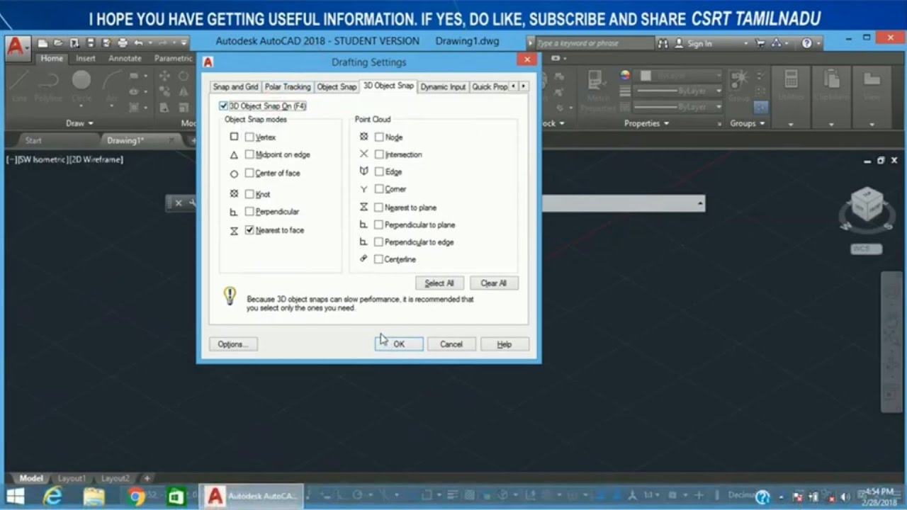 96 (STATUS BAR) (3DOSNAP) 3D OBJECT SNAP COMMAND AUTOCAD - YouTube