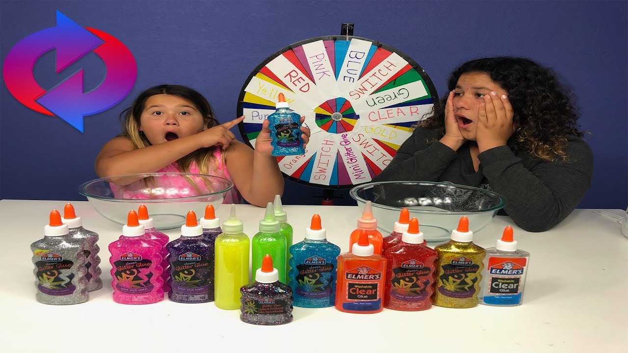 MYSTERY WHEEL OF SLIME SWITCH UP CHALLENGE - 6 COLORS OF GLUE SLIME ...