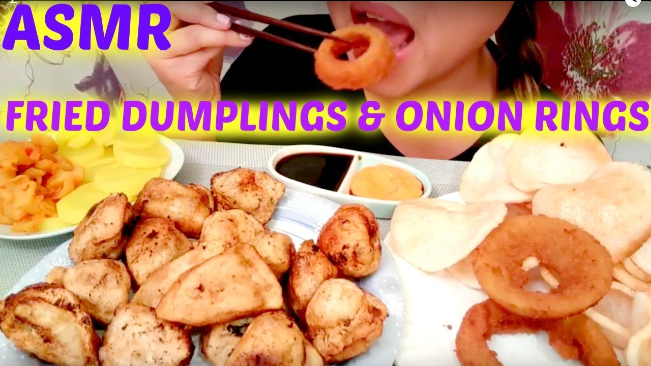 ASMR *CRUNCHY* Fried Dumplings + Onion Rings + Prawn Chips *Whispering ...