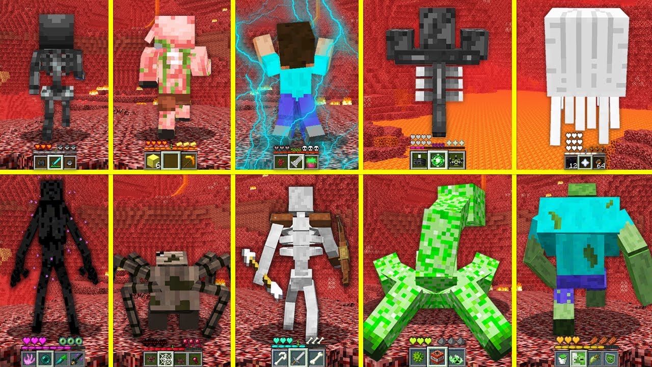 ALL HELL MOBS and MUTANT LIVE IN HELL IN MINECRAFT HOW TO PLAY GHAST SKELETON ZOMBIE HEROBRINE ...