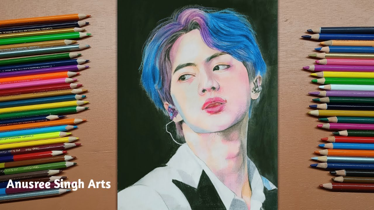 Drawing BTS:Jin(Kim Seokjin). Colour pencil portrait. BTS fan arts ...