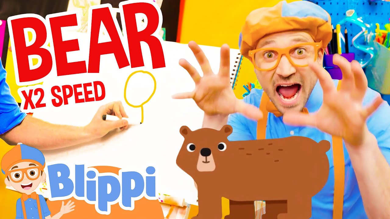 [ X2 SPEED ART ] Blippi Draws A Bear! 🐻🖌️| Can You Draw Faster Than ...