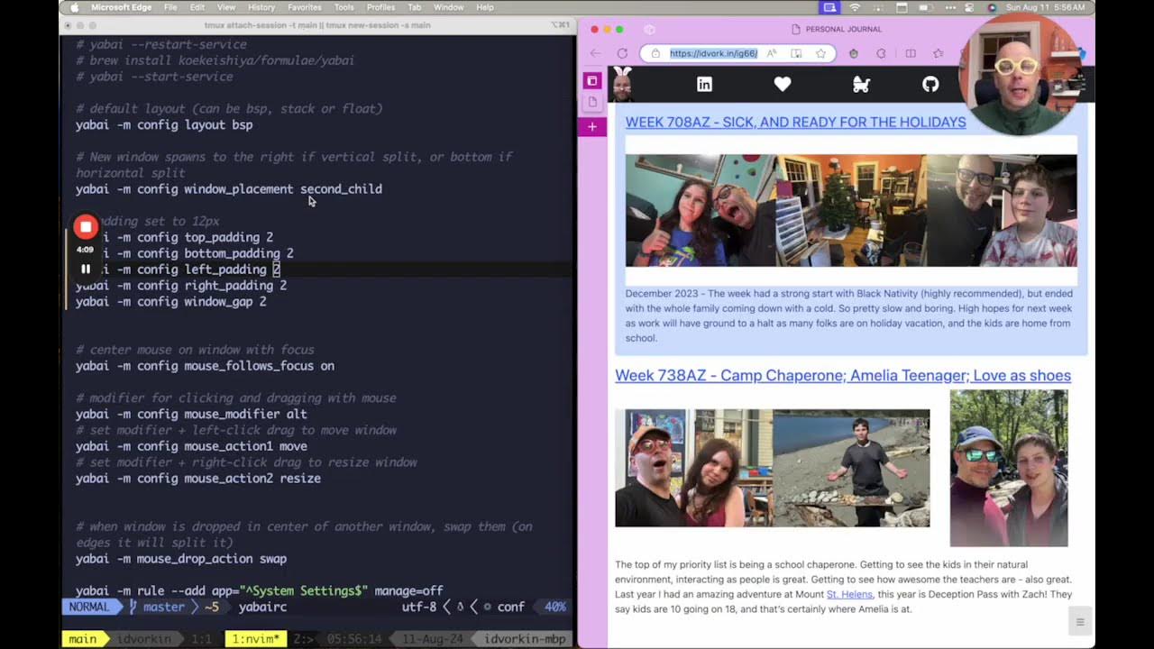 OSX Efficiency with a tiling window manager (Yabai) and launcher (Alfred) - YouTube