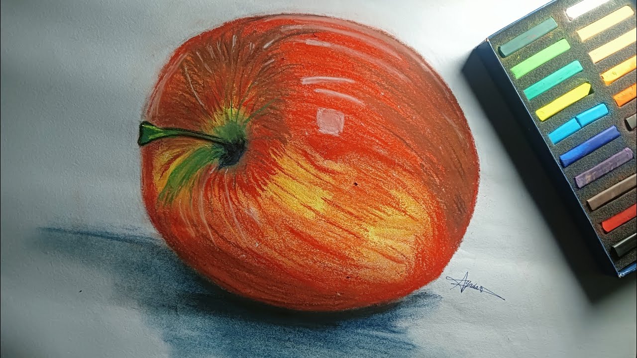 Realistic Apple Drawing With Soft Pastel | Soft Pastel Drawing | Still ...