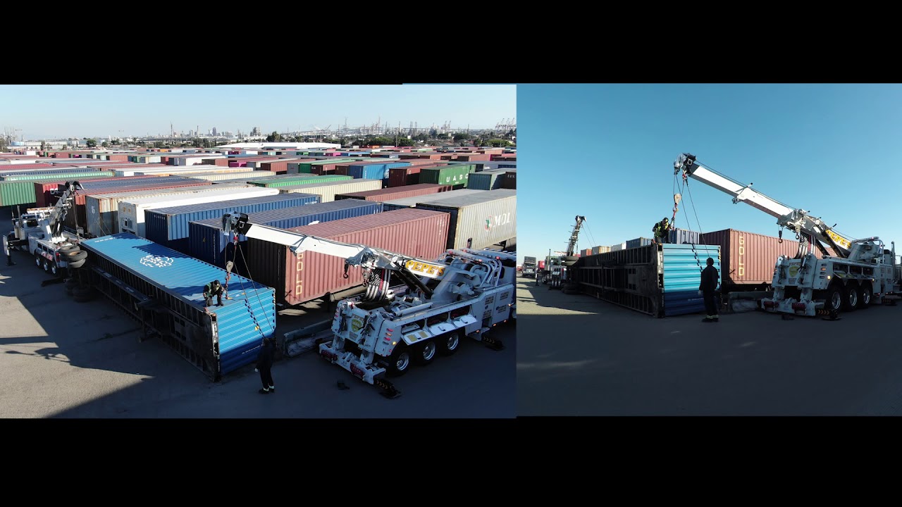 Uprighting a loaded container with 2 rotators - YouTube