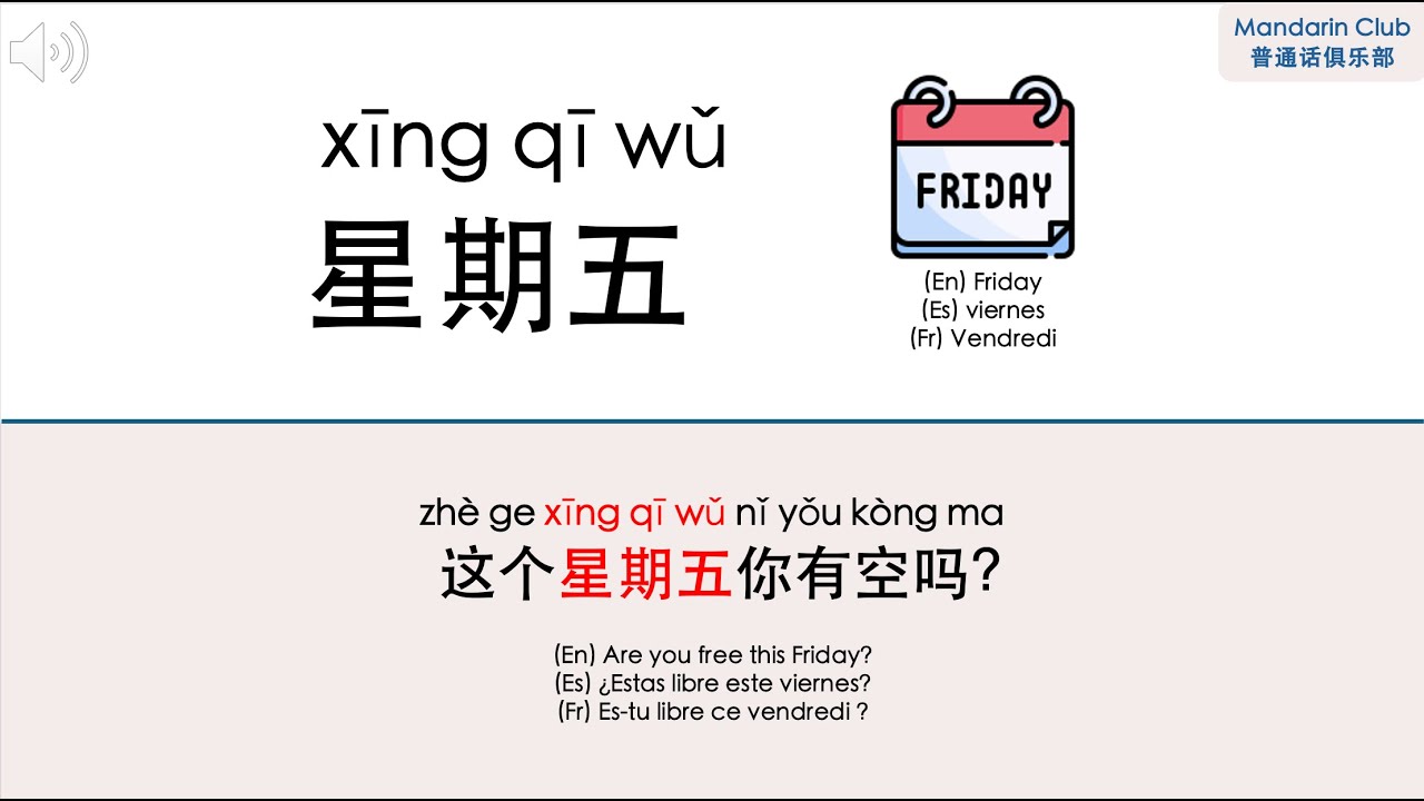 Days of the week in Chinese Mandarin with practical examples and multi ...