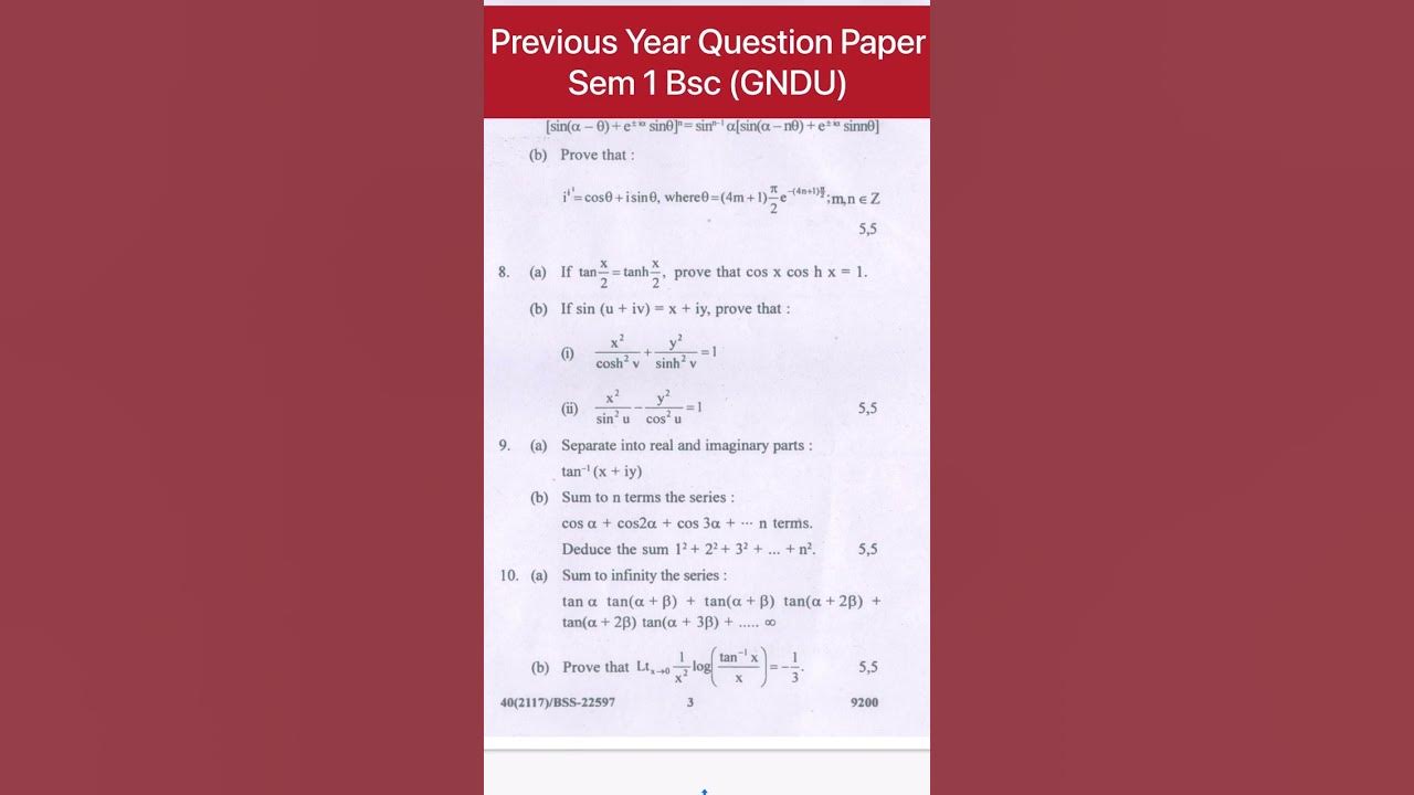 Calculus and Trigonometry | Previous Year Question Paper | Important ...