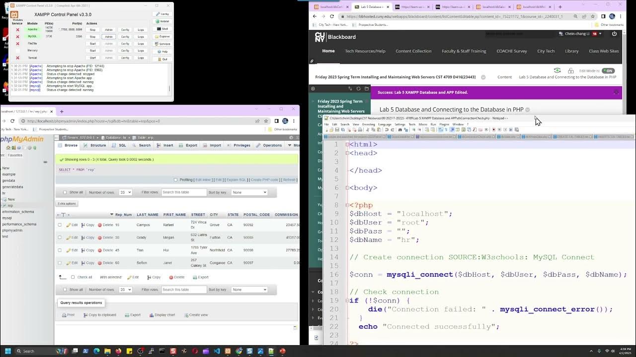 Lab#5 XAMPP MySQL Database + phpMyAdmin + SQL Statements _ PHP procedurals - YouTube