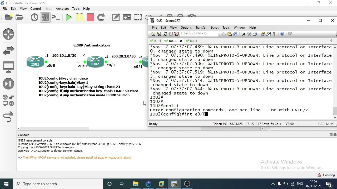 Lab EIGRP Authentication : Cấu hình xác thực giao thức định tuyến EIGRP trên phần mềm GNS3 VM ...