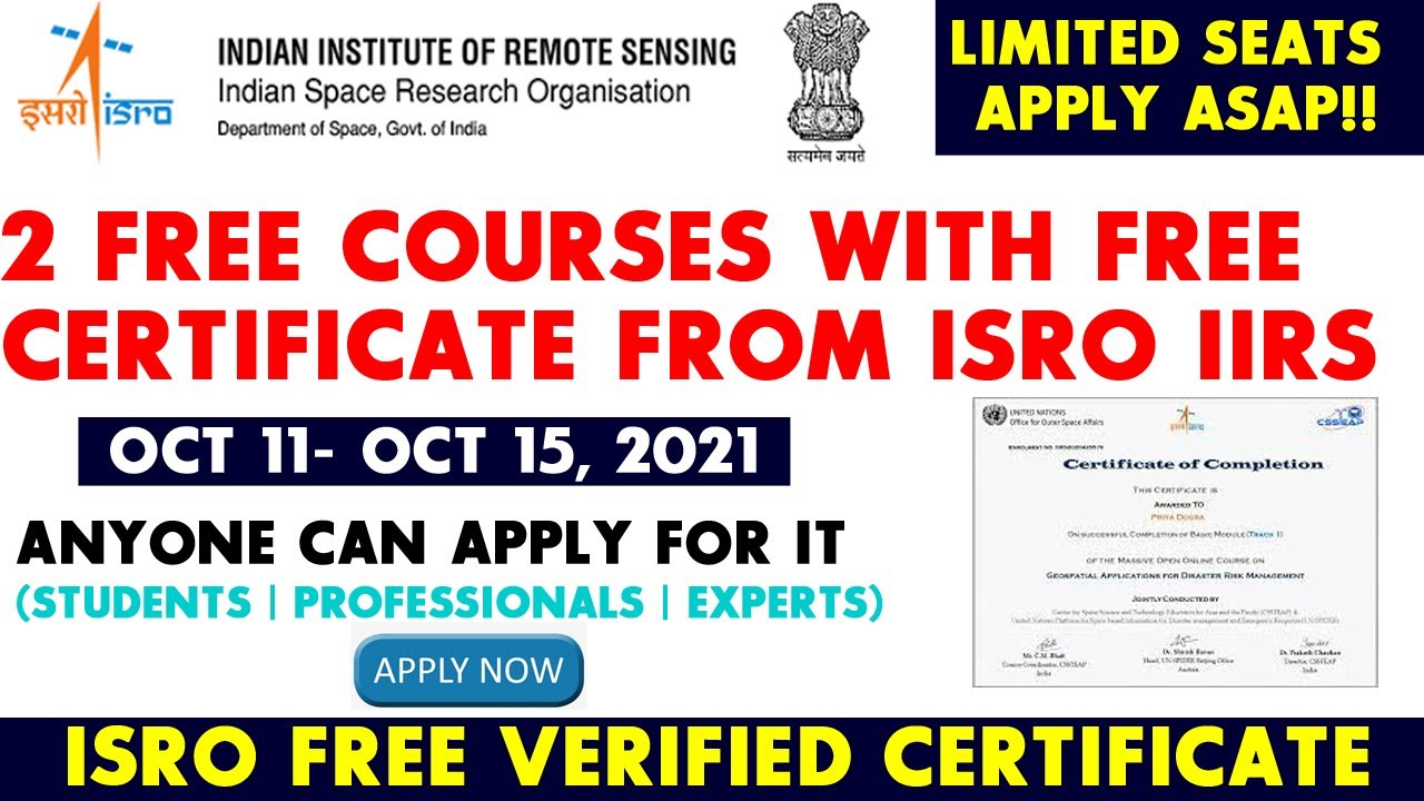 ISRO 2 Free Certification Courses starting from October for Students ...