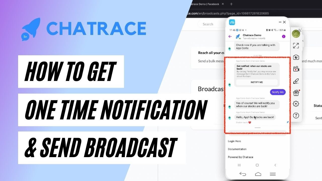 How to get One Time Notifications and Send Broadcast - YouTube