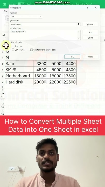 Excel data of different sheets on one sheet #excelconsolidate #exceltutorial #excel #exceltips # ...