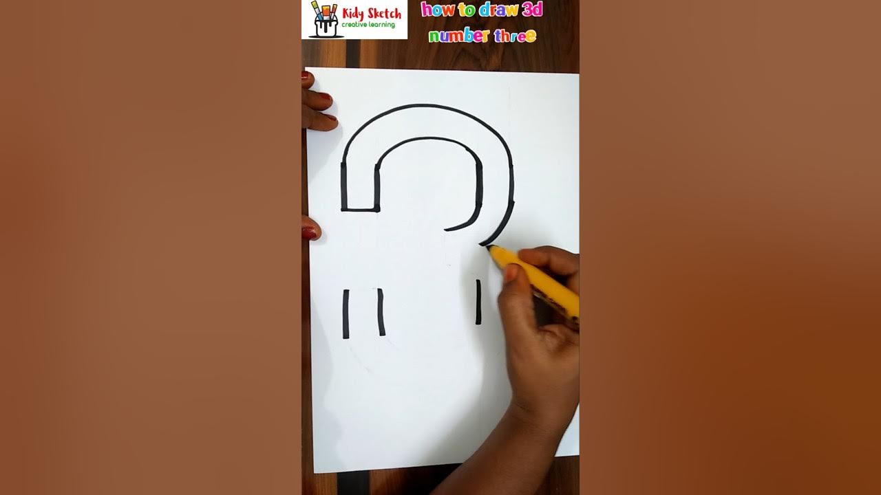 how to draw 3d number three - YouTube